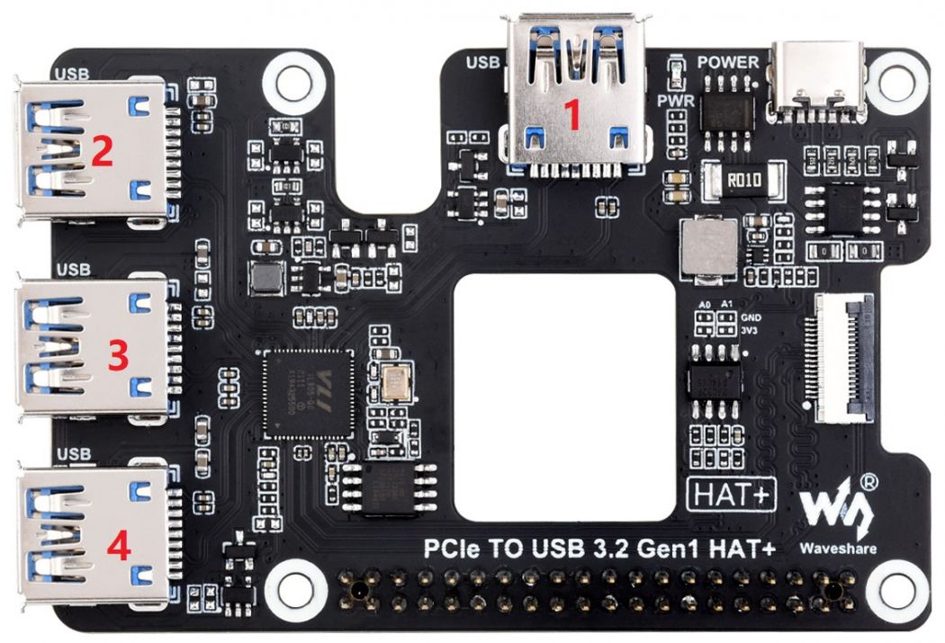 Raspberry Pi 5 PCIe To USB HUB 3.2 Gen1 Pi5 HAT+ 4 High Speed USB