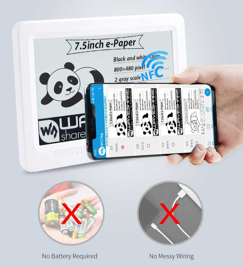 Waveshare 1.54inch 2.7inch Passive NFC-Powered E-Paper Module, No Battery, Wireless E-ink Display