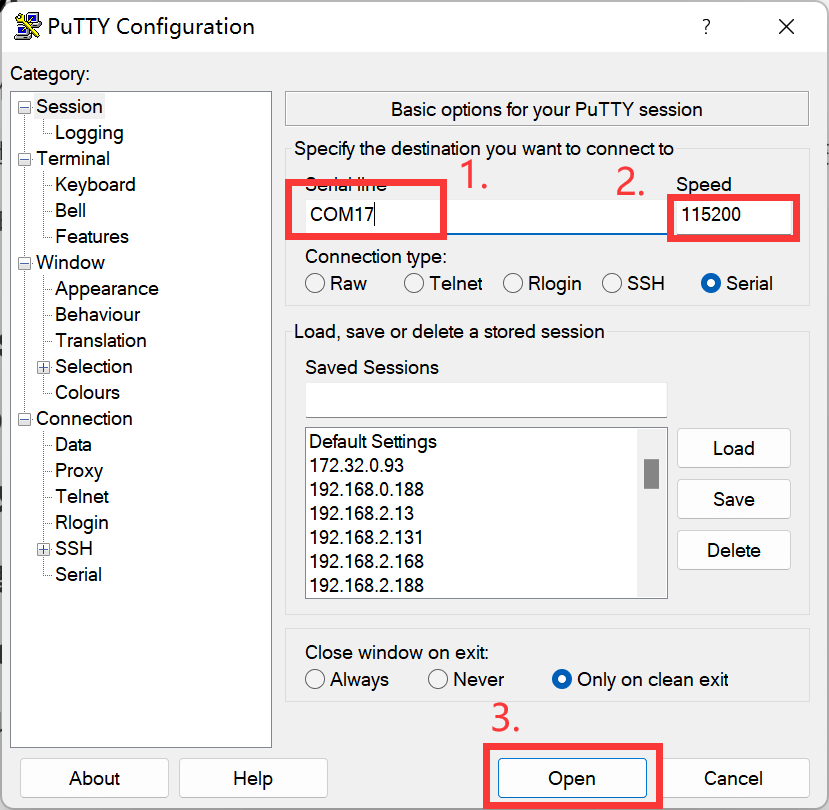 3] Use PUTTY to enter serial debugging